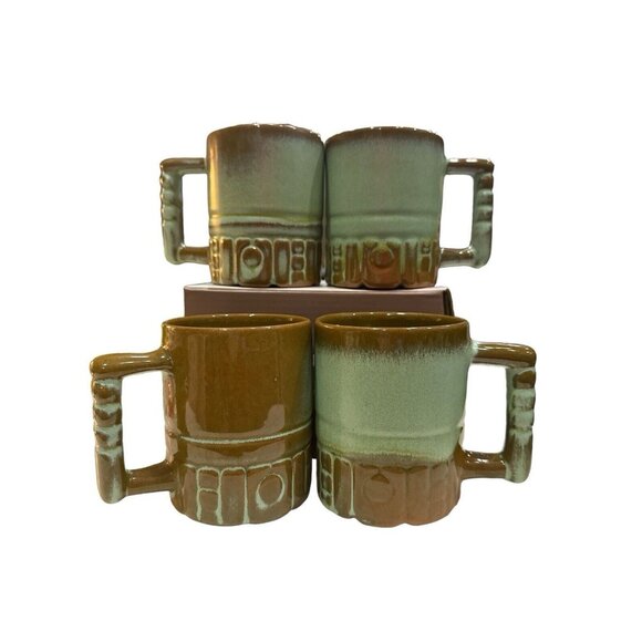 Frankoma | Dining | Frankoma Coffee Mugs C4 Set F 4 Green Brown Ceramic ...